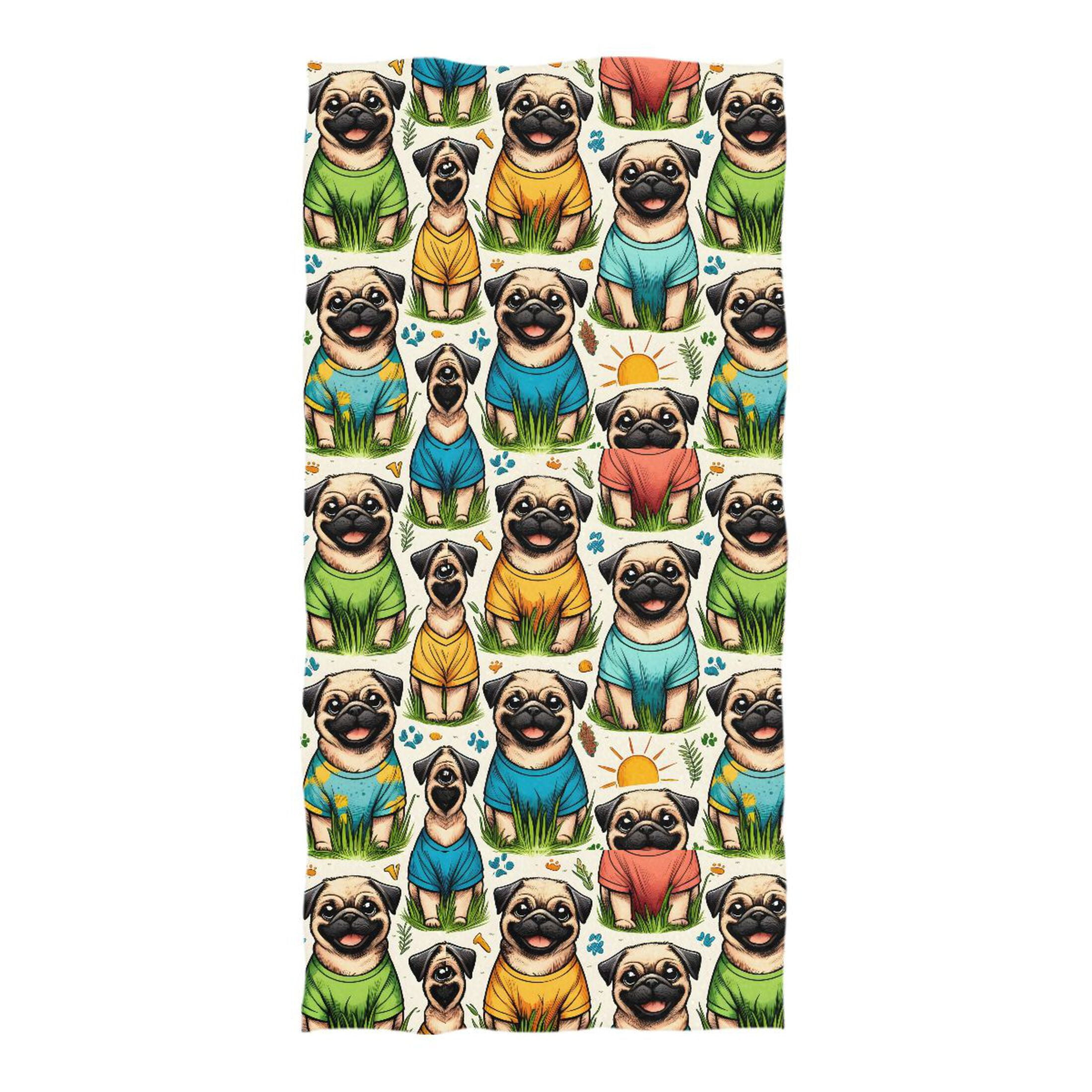 Pug Dogs on Grass Beach Towel Oversized 74"x37" Pool Towels Soft ...