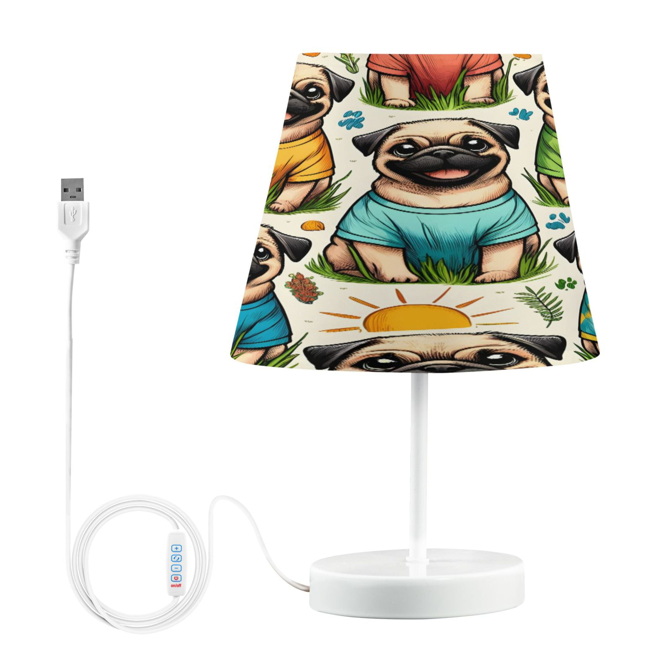 Pug Dogs on Grass Desk Lamp LED Table Nightstand Lamps with 3 Color ...