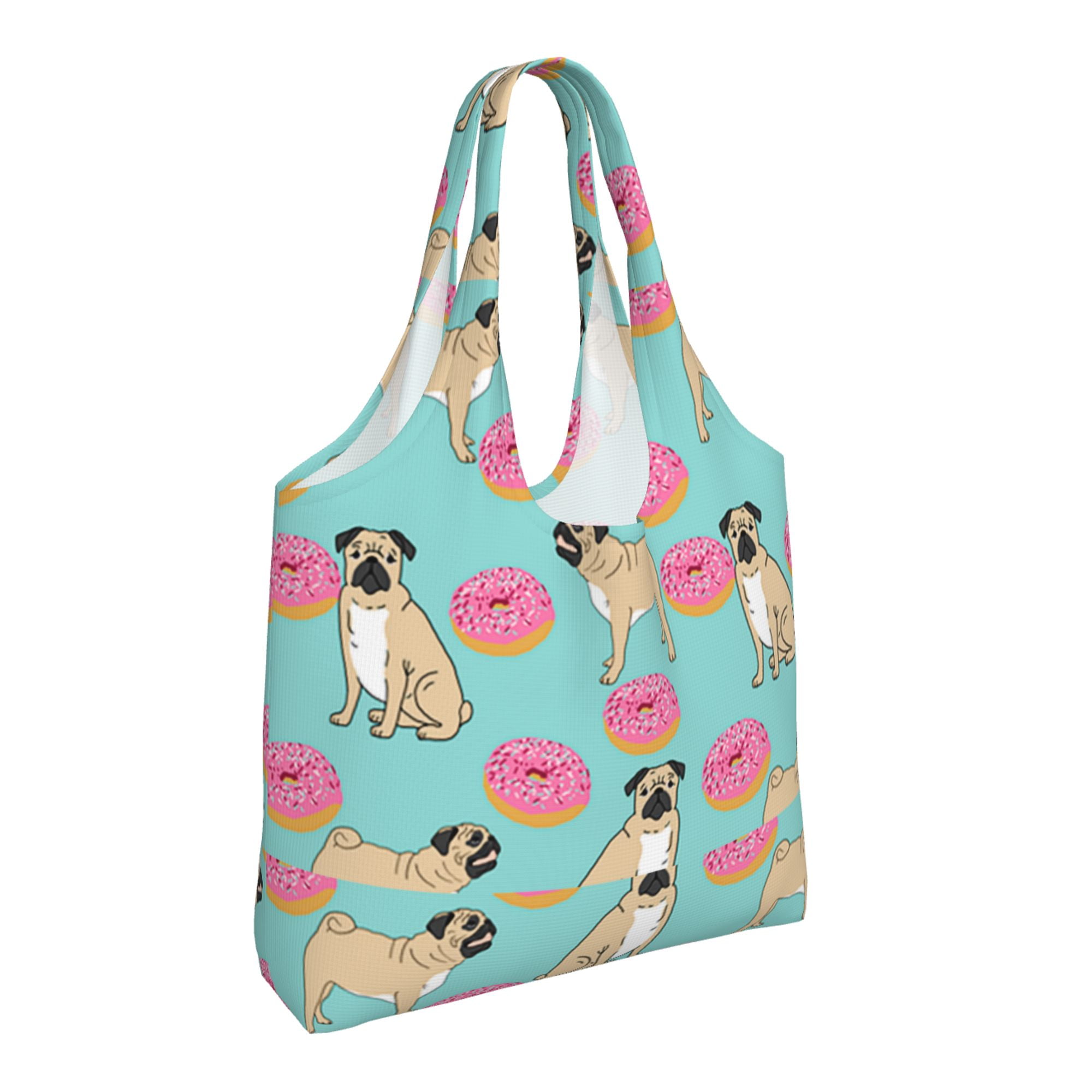 Pug Donuts Canvas Tote Pocket For Women,Totes Bag With Pattern For ...