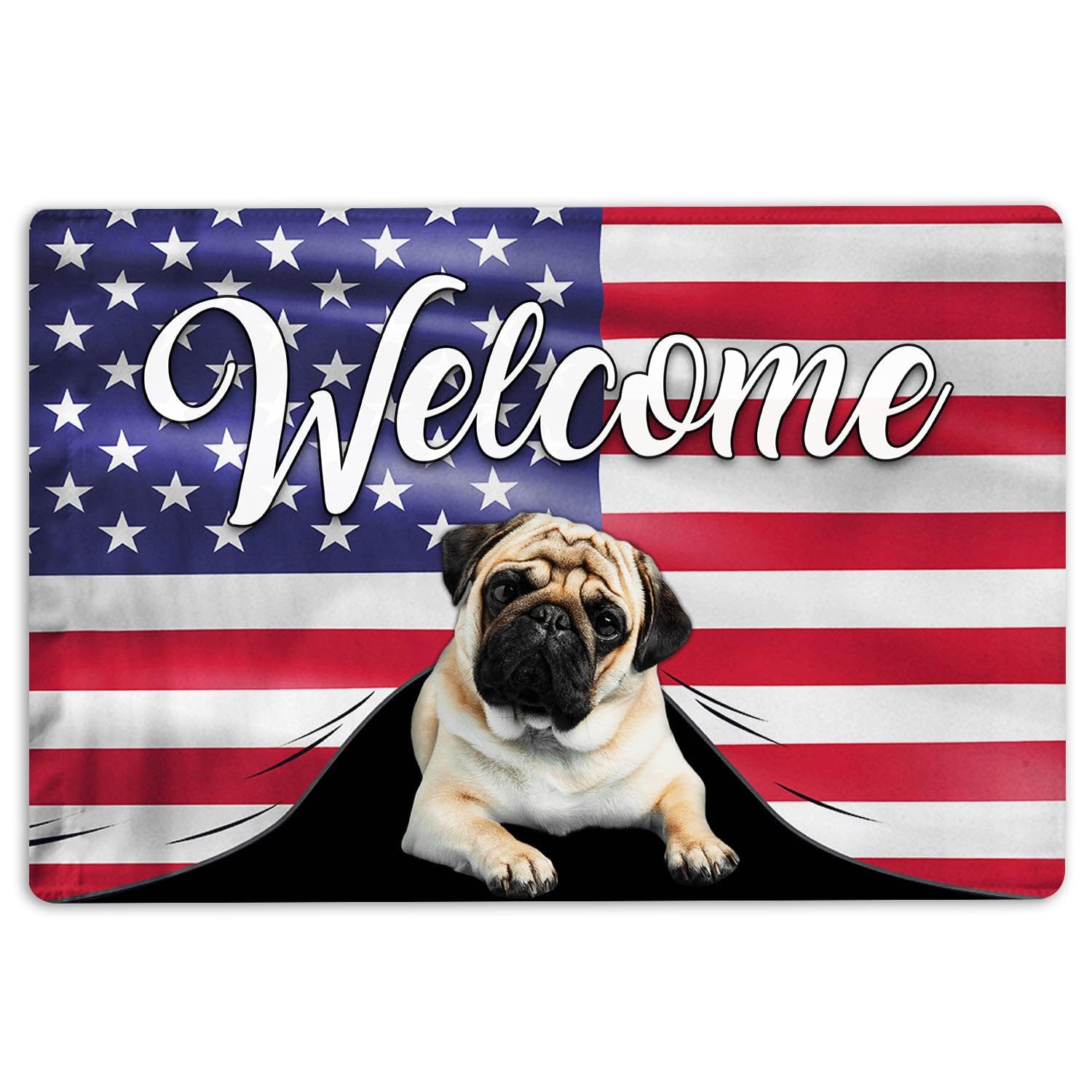 Pug Door Mat Funny Pug Dog Welcome American Flag USA Patriotic Welcome ...