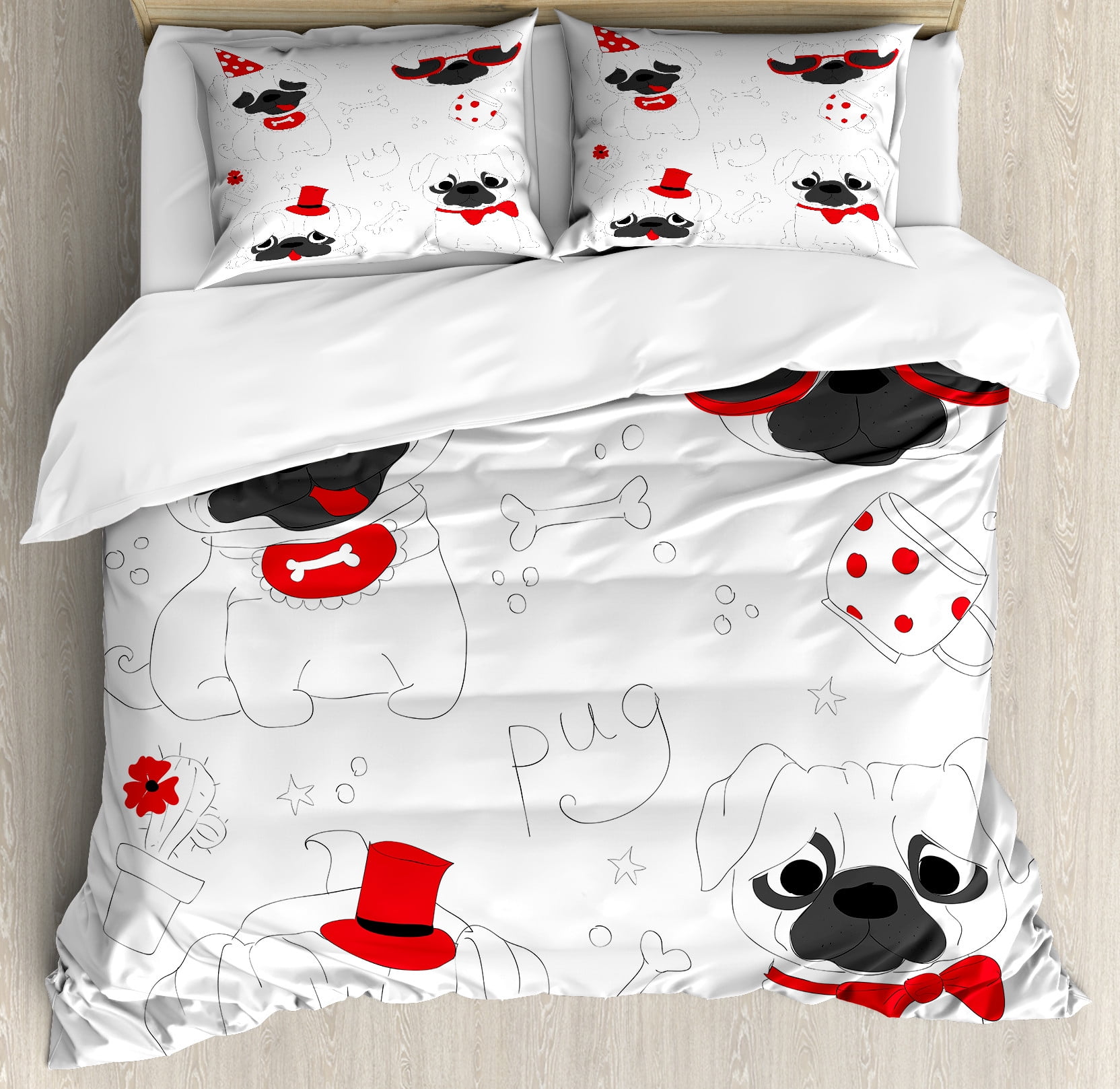 Pug Duvet Cover Set, Dogs in Various States Sad Happy Cool Excited Dog ...