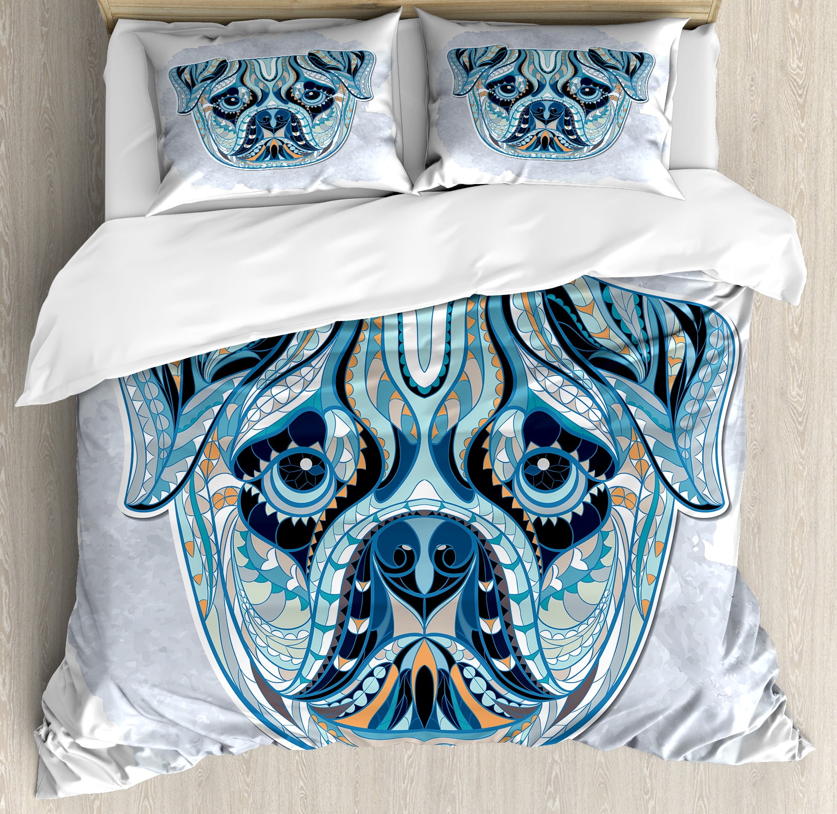 Pug Duvet Cover Set, Patterned Head of a Dog Various Geometrical Shapes ...