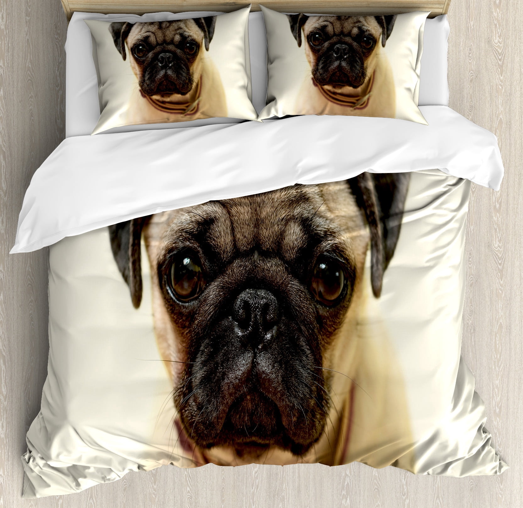 Pug Duvet Cover Set, Photograph of a Pug Pure Bred Puppy with a Loose ...