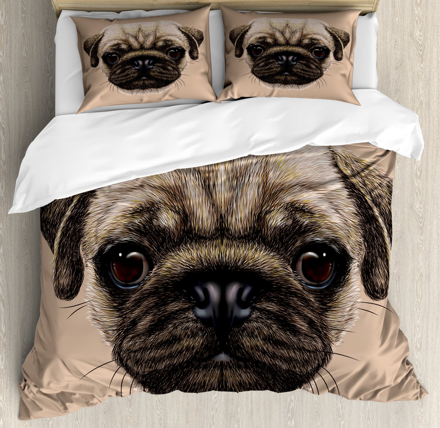 Pug Duvet Cover Set Queen Size, Detailed Portrait Drawing of a Dog ...
