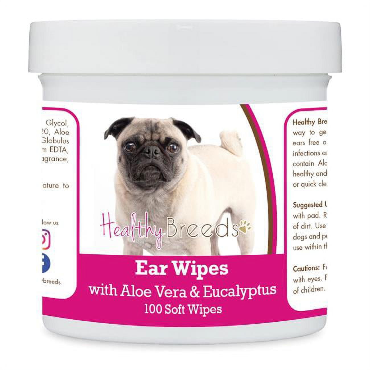 Pug Ear Cleaning Wipes with Aloe & Eucalyptus for Dogs - 100 Count ...