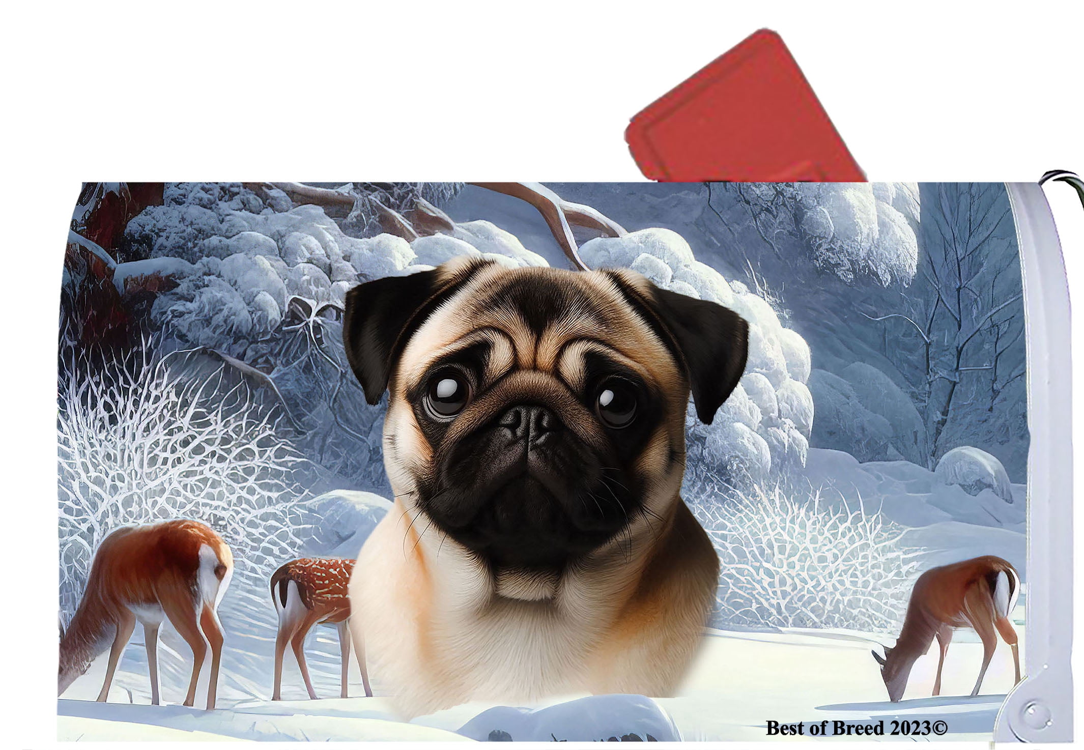 Pug Fawn - Best of Breed Winter Wonderland Dog Breed Mail Box Cover ...