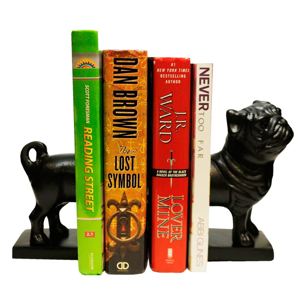Pug Figure Decorative Bookends, Heavy Duty Metal Non-Skid Bookends with ...