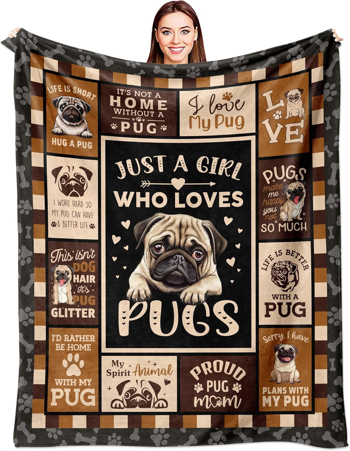 Pug Gifts Blanket 60" X 50" - Pug Gifts for Pug Lovers - Pugs Gifts for ...