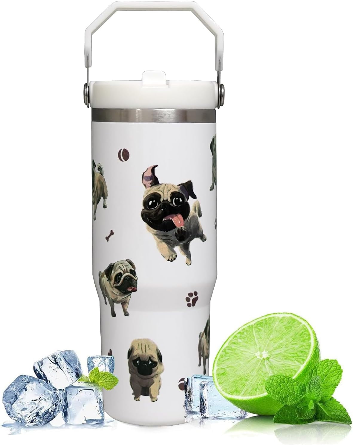 Pug Gifts For Pug Lovers-30oz Funny Pug Tumbler With Top Handle and Lid ...