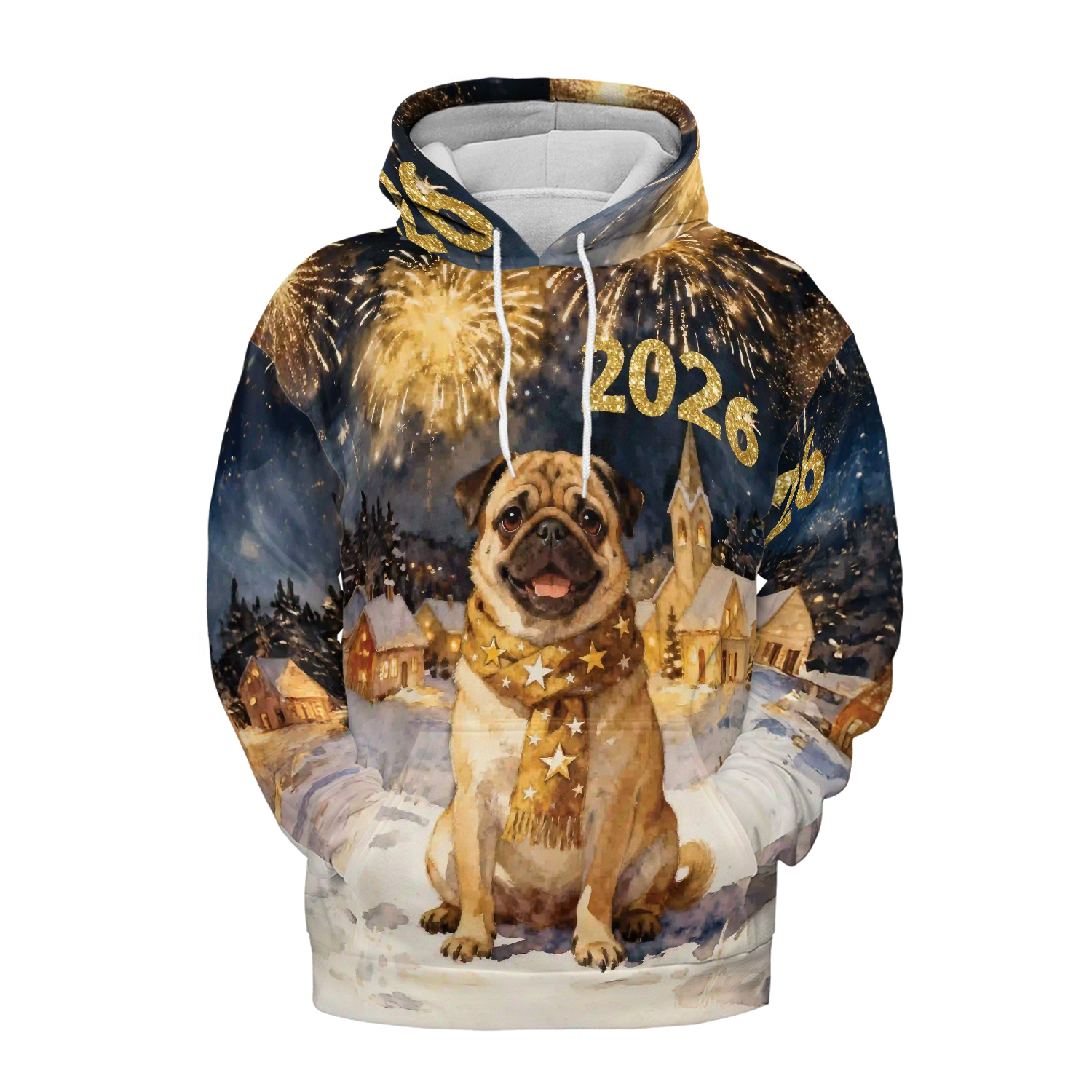 Pug Happy New Year 2026 with Fireworks on New Year's Eve All Over Print ...