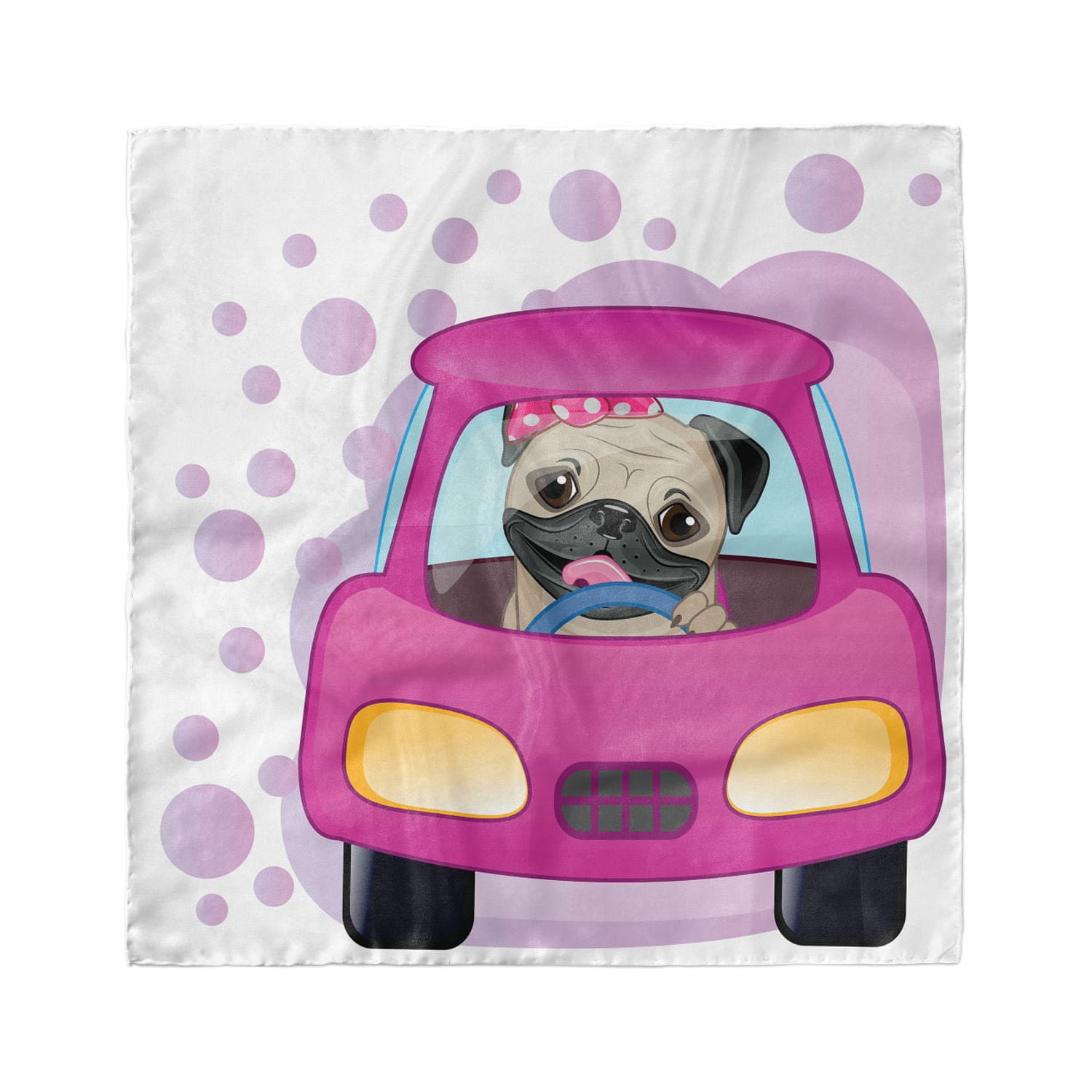 Pug Head Scarf, Dog Driving on Car, Head Wrap, 3 Sizes, by Ambesonne ...