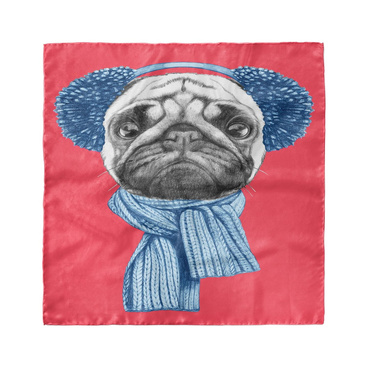 Pug Head Scarf, Winter Dog with Earmuffs, Head Wrap, 3 Sizes, by ...