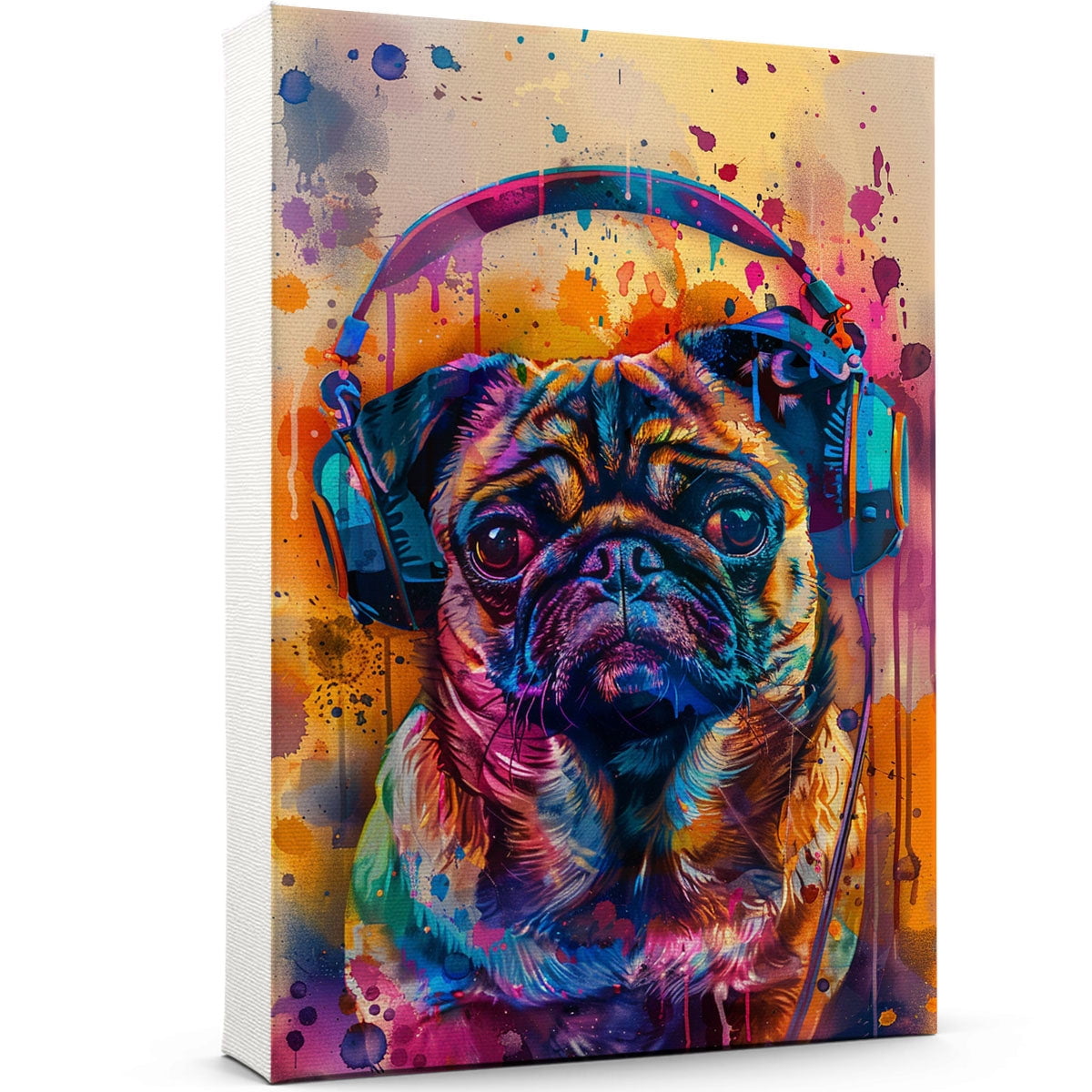 Pug Headphone Wall Art Dog Wall Poster, Pug Canvas Art Wall Art, Dog ...