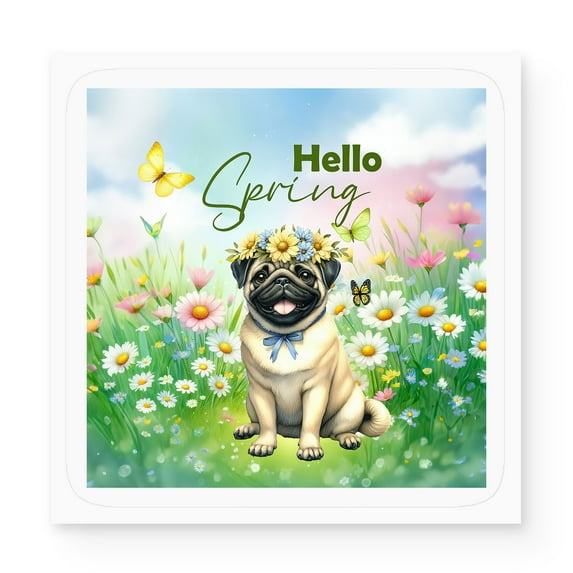 Pug Hello Spring Time Flower Floral Nature Vinyl Sticker Dog Lover ...