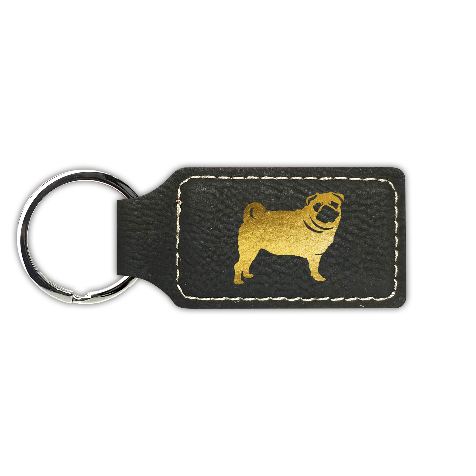 Pug Keychain Leatherette Rectangle - Laser Engraved - Many Colors - Key ...