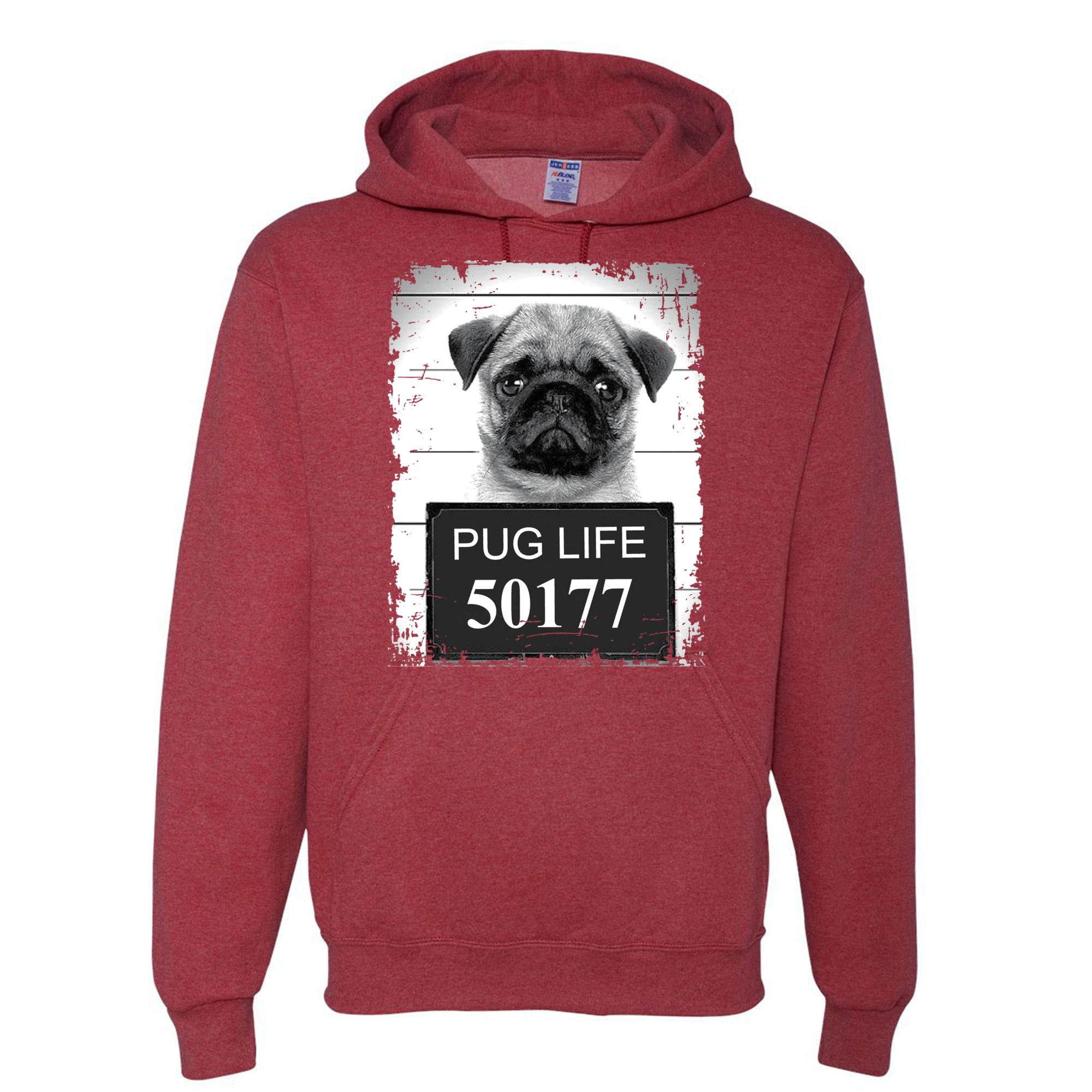 Pug Life Mugshot Dog Lover Funny Graphic Mens Hoodies, Vintage Heather ...