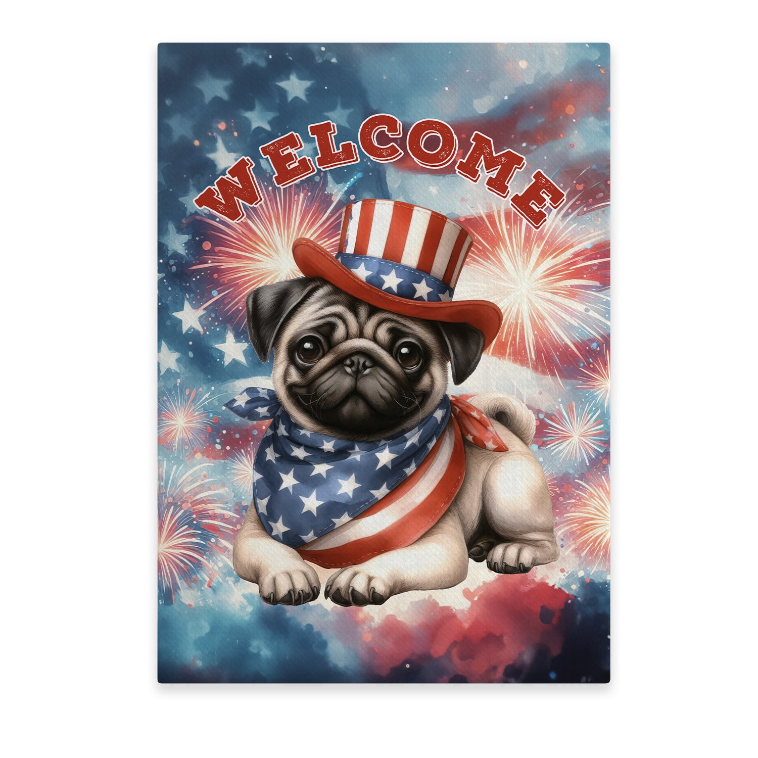 Pug Patriotic Welcome for 4Th of July Independence Day Vertical Matte ...