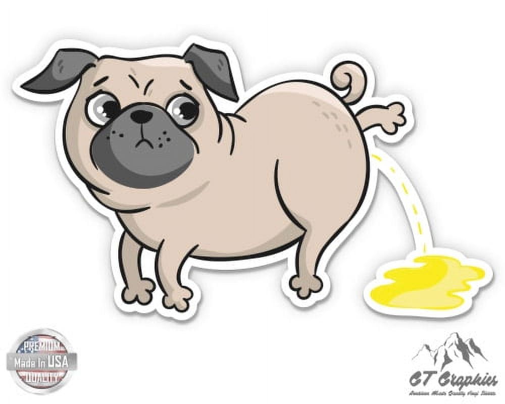 Pug Peeing - 8" Vinyl Sticker - For Car Laptop I-Pad - Waterproof Decal ...