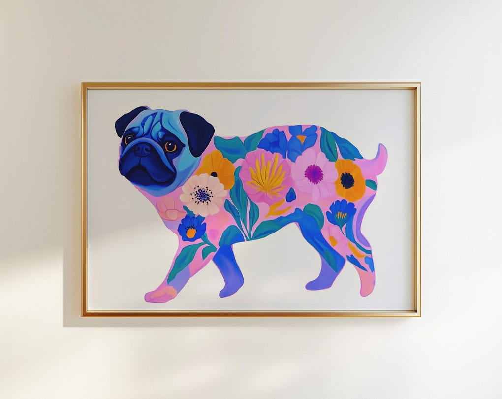 Pug Poster, Grandmillennial Decor, Pug Mom Gift, Trendy Wall Art ...