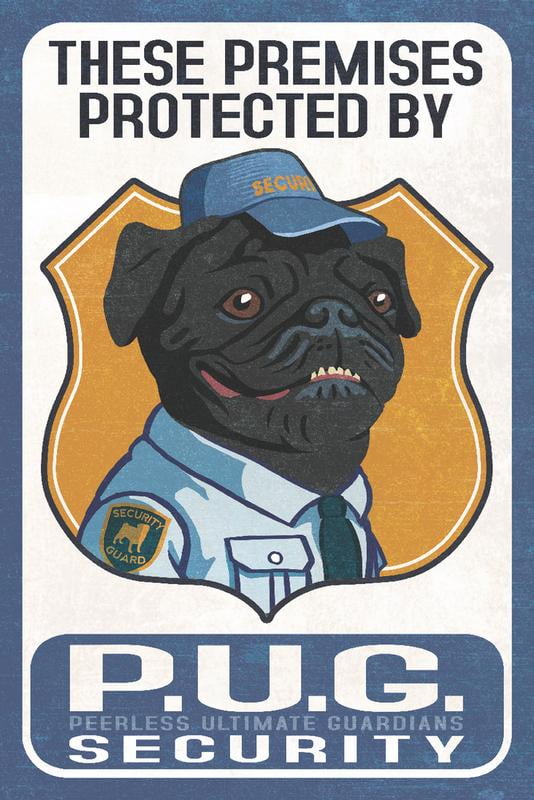 Pug Security, Black, Dog Sign (16x24 Giclee Gallery Art Print, Vivid ...