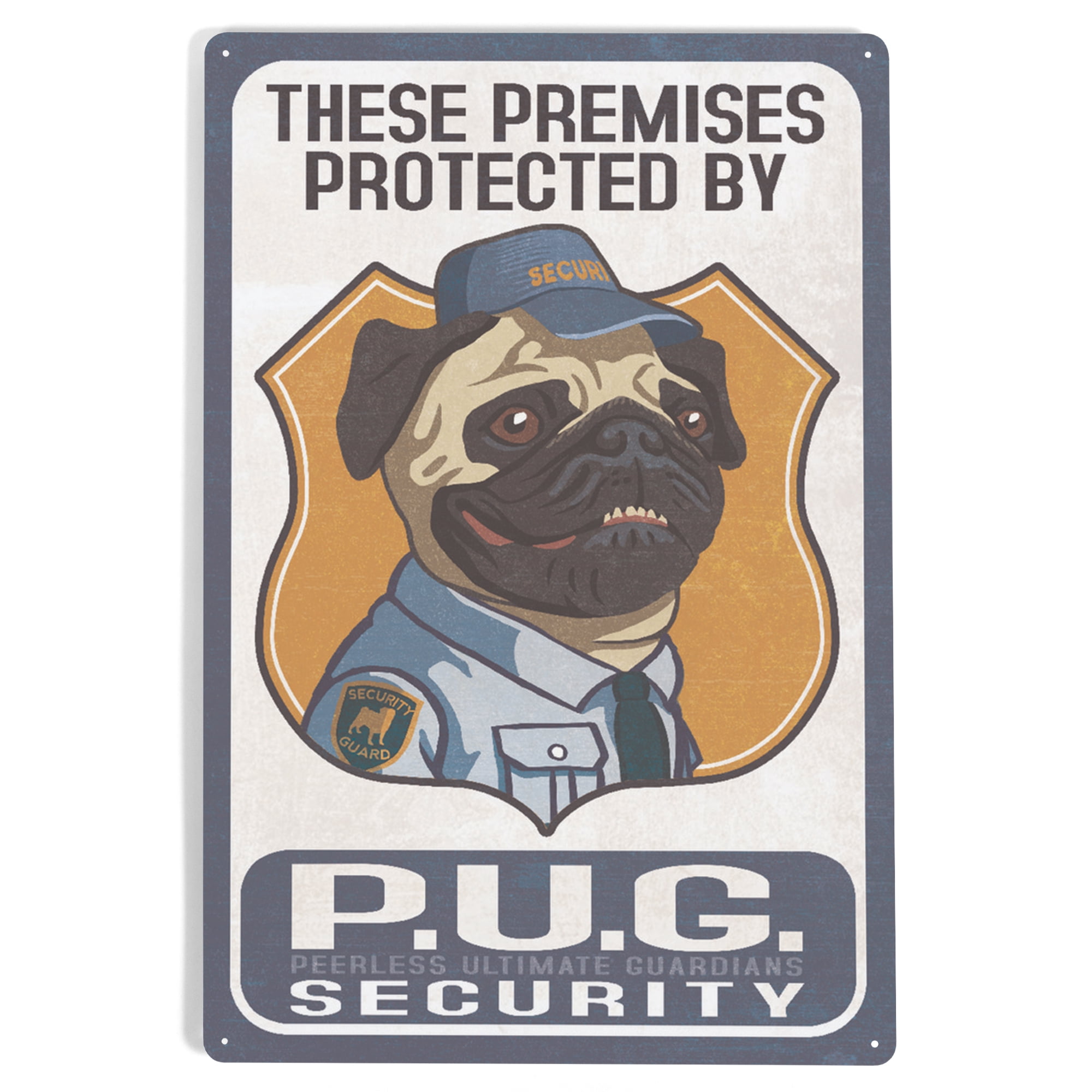 Pug Security, Dog Sign (12x18 Aluminum Art, Indoor Outdoor Metal Sign ...
