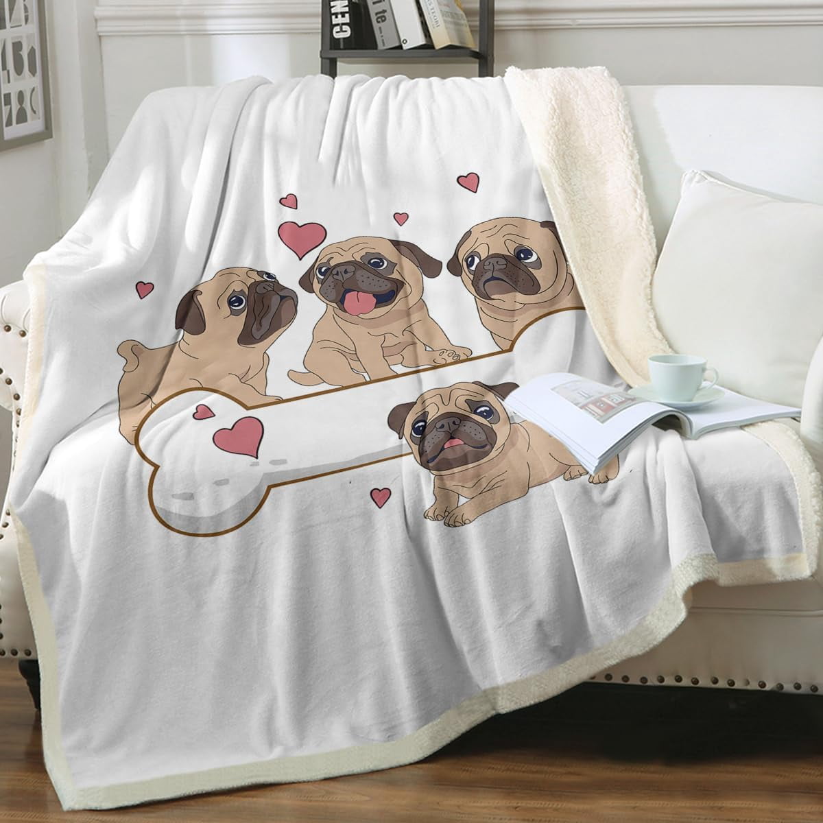 Pug Sherpa Blanket for Kids Girls Boys, Puppy Dog Print Fleece Throw ...