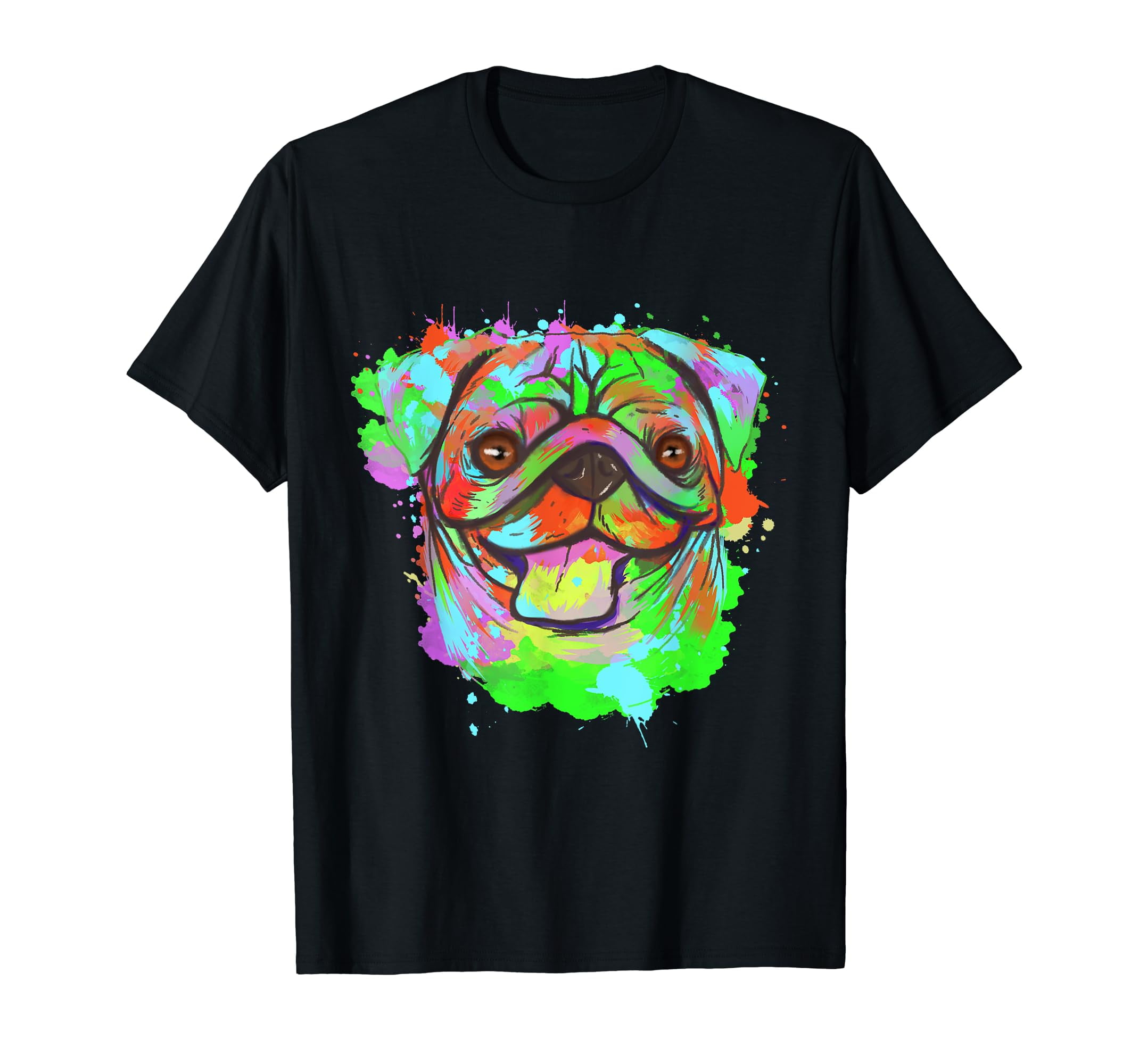 Pug Splash Art Graphic Pug Art - Pug Lover T-Shirt Black Short Sleeve ...