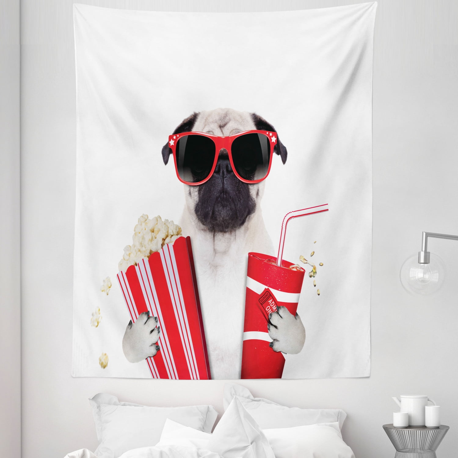 Pug Tapestry, Going to the Movies Pug Dog Popcorn Soft Drink Movie Star ...