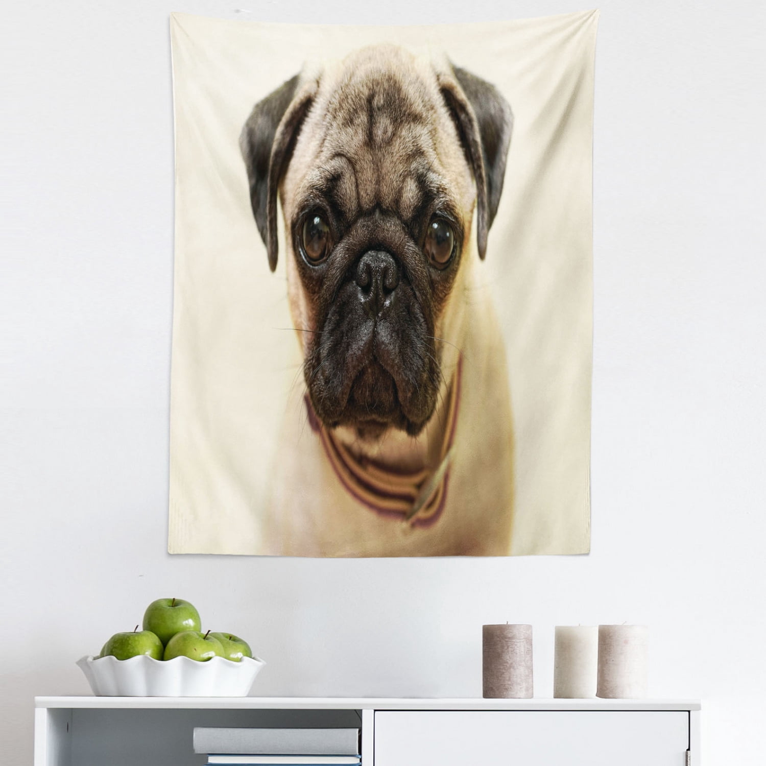 Pug Tapestry, Photograph of a Pug Pure Bred Puppy with a Loose Collar ...
