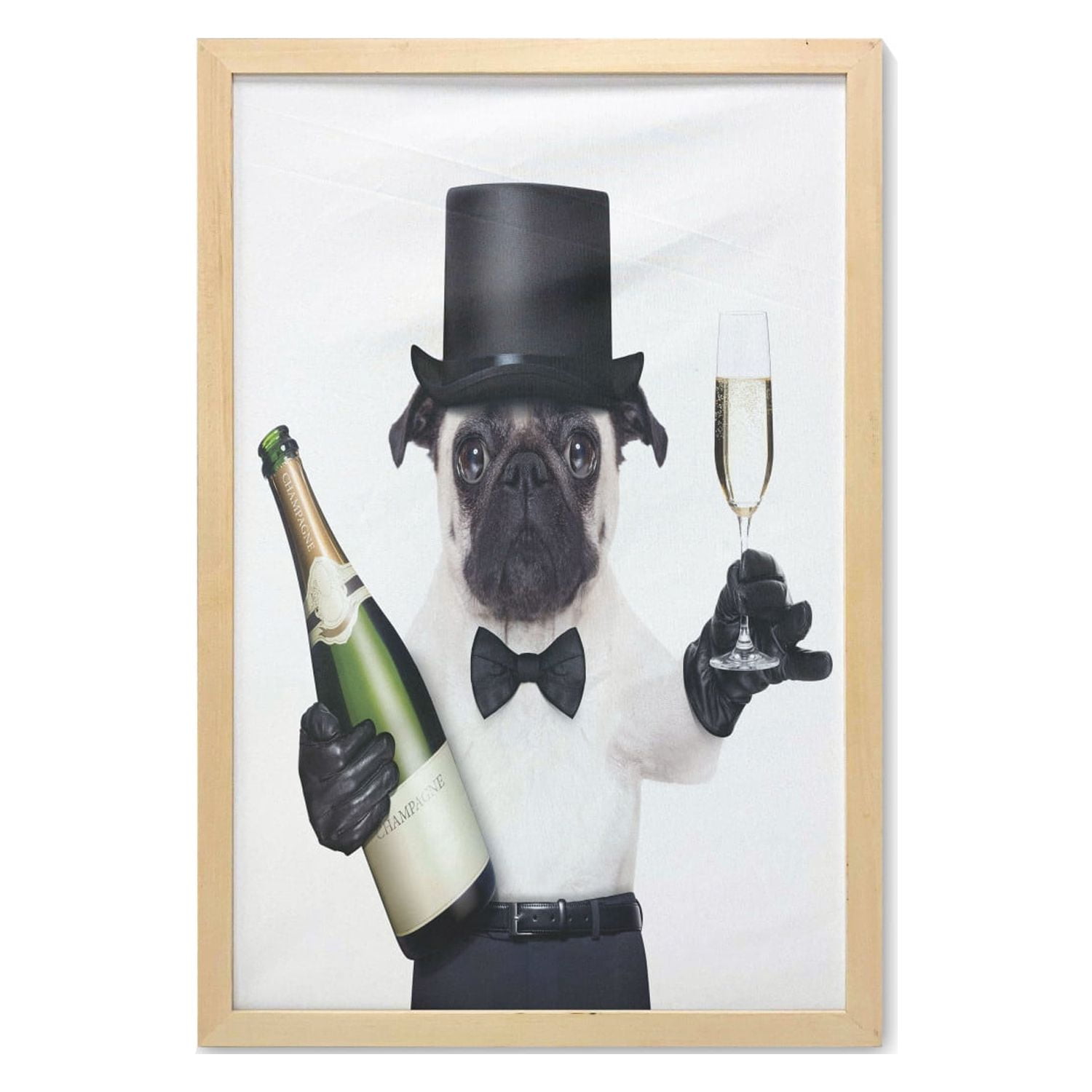 Pug Wall Art with Frame, Celebration Dog with Champagne Bottle While ...