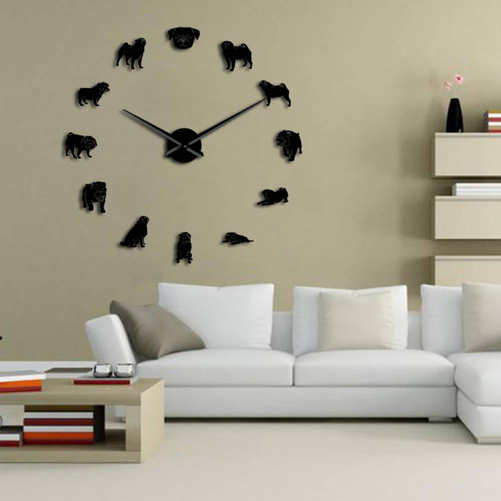 Pug a Licious Pug Dog DIY Giant Wall Clocks Dog Breeds Mirror Effect ...