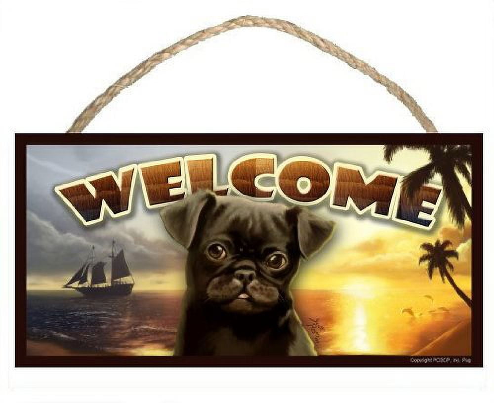 Pug (black) Summer Season Welcome Dog Sign/Plaque featuring the art of ...