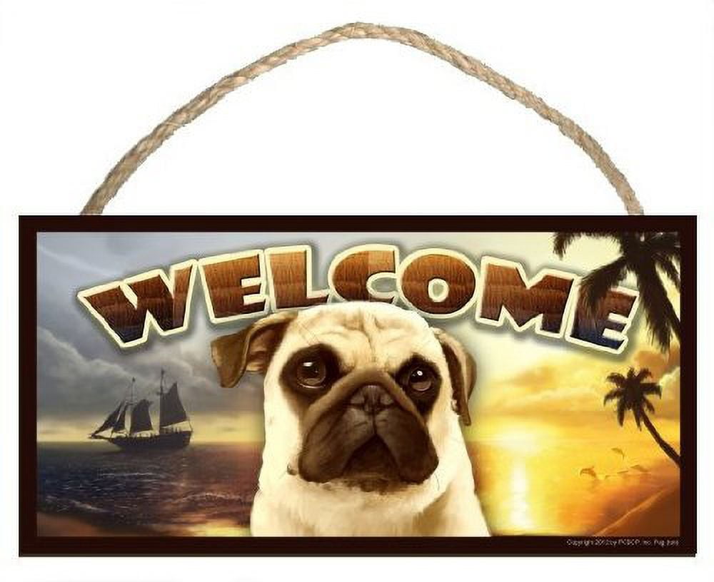 Pug (tan) Summer Season Welcome Dog Sign / Plaque featuring the art of ...