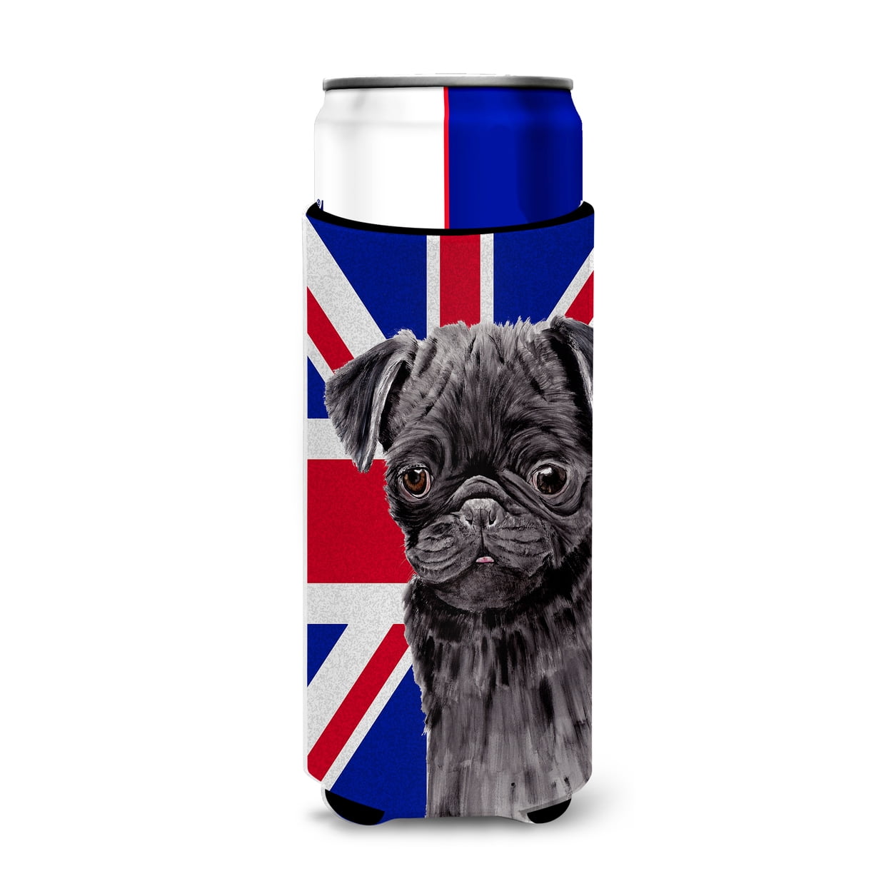Pug with English Union Jack British Flag Ultra Hugger for slim cans ...