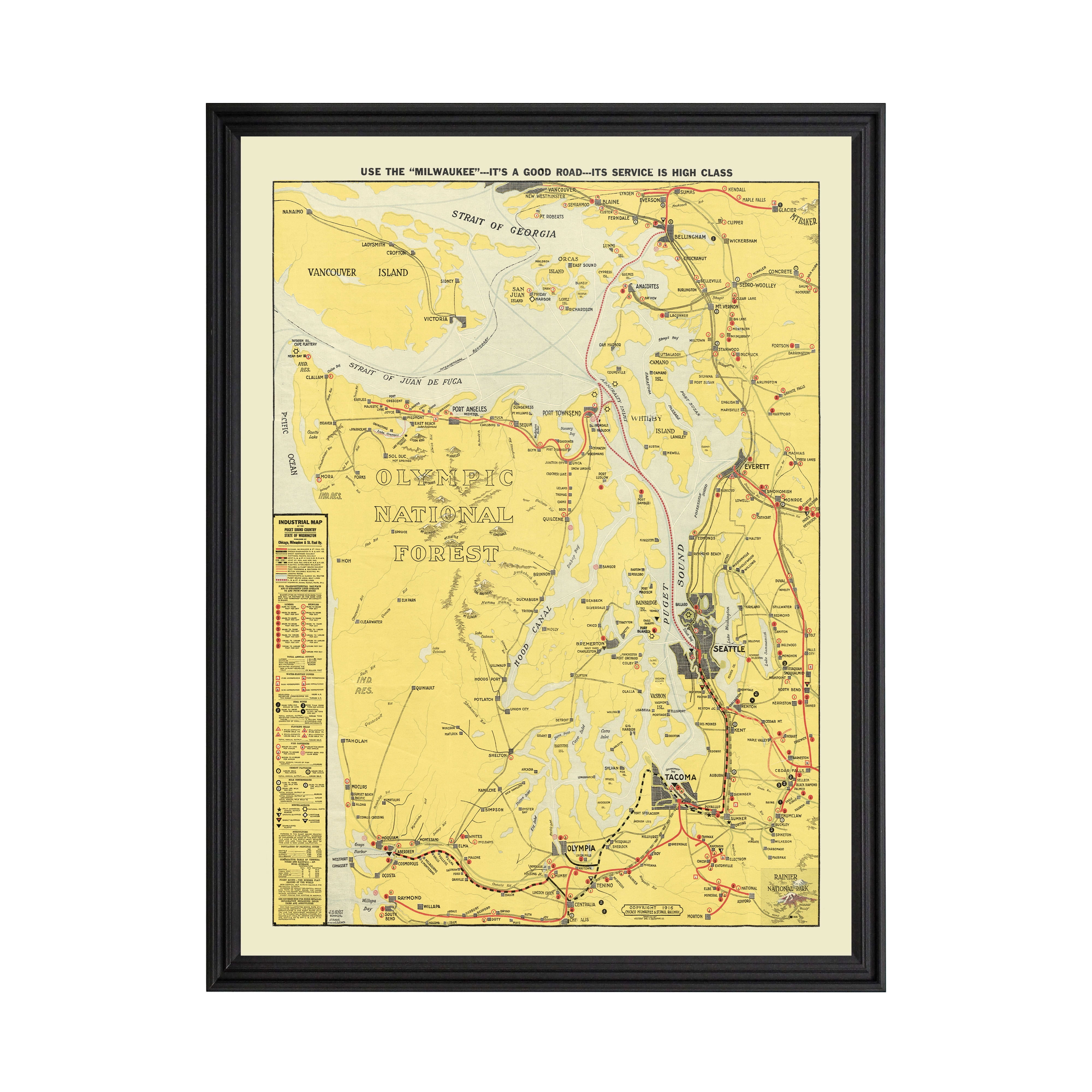 Puget Sound Country Art, 1916 Vintage Map of Puget Sound Country ...