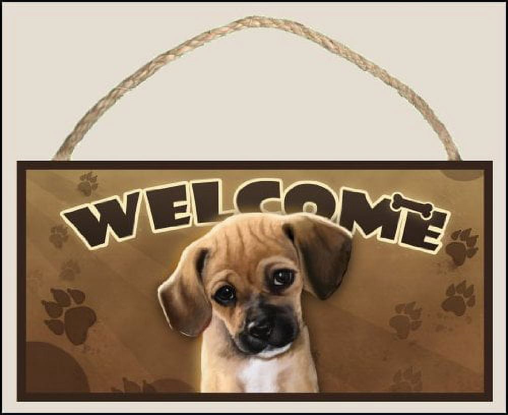 Puggle 10" x 5" Wooden Welcome Sign Featuring the Art of Scott Rogers ...