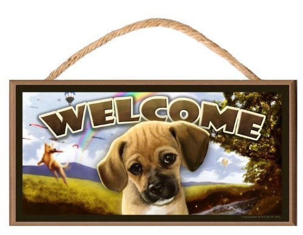 Puggle "A Day in the Park" Wooden Welcome Sign / Plaque featuring the ...