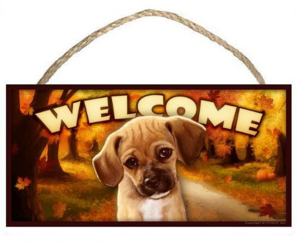 Puggle Autumn Season Welcome Dog Sign / Plaque featuring the art of ...