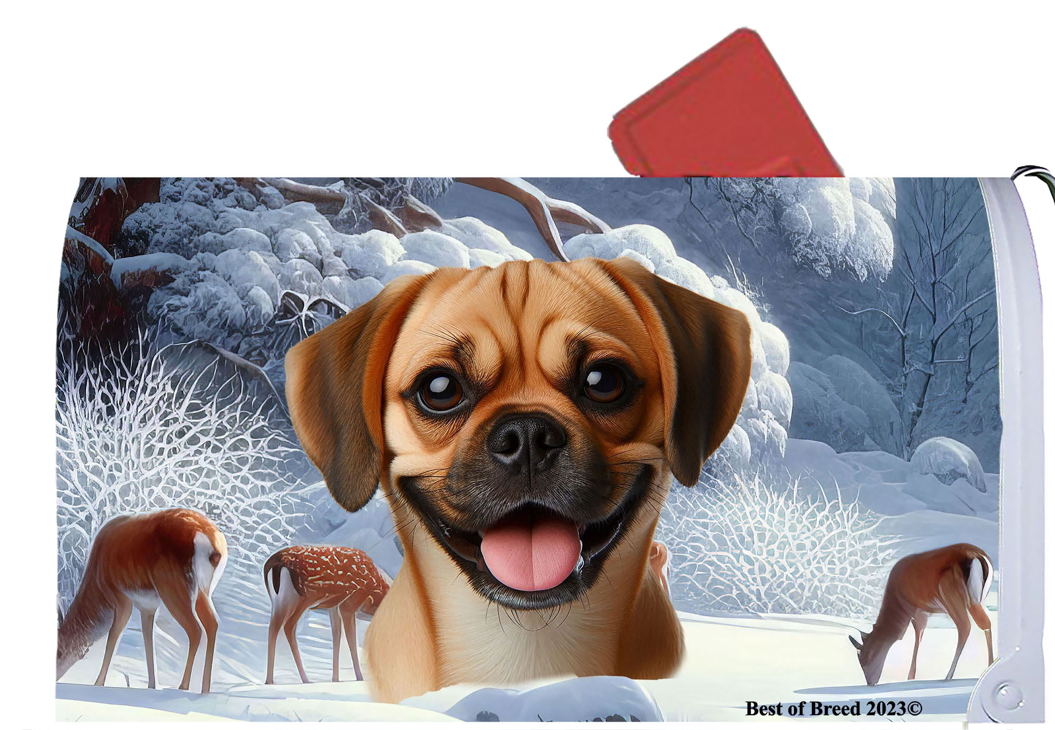Puggle Fawn - Best of Breed Winter Wonderland Dog Breed Mail Box Cover ...