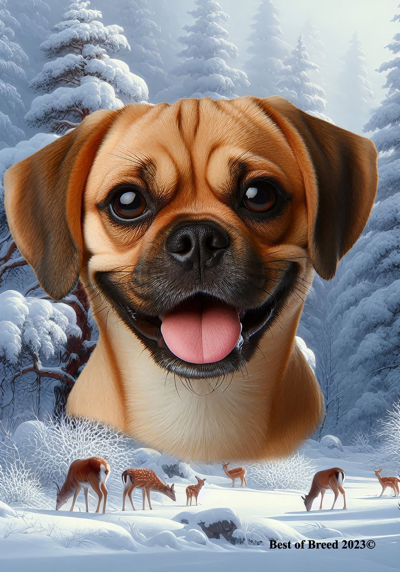 Puggle Fawn - Best of Breed Winter Wonderland Garden Flag 12" x 17 ...