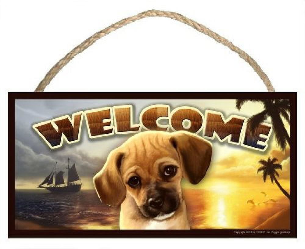 Puggle (portrait view) Summer Season Welcome Dog Sign / Plaque ...
