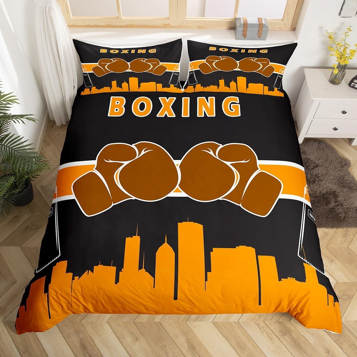 Pugilism Games Bedding Set for Boys Men Black Yellow Comforter Cover ...