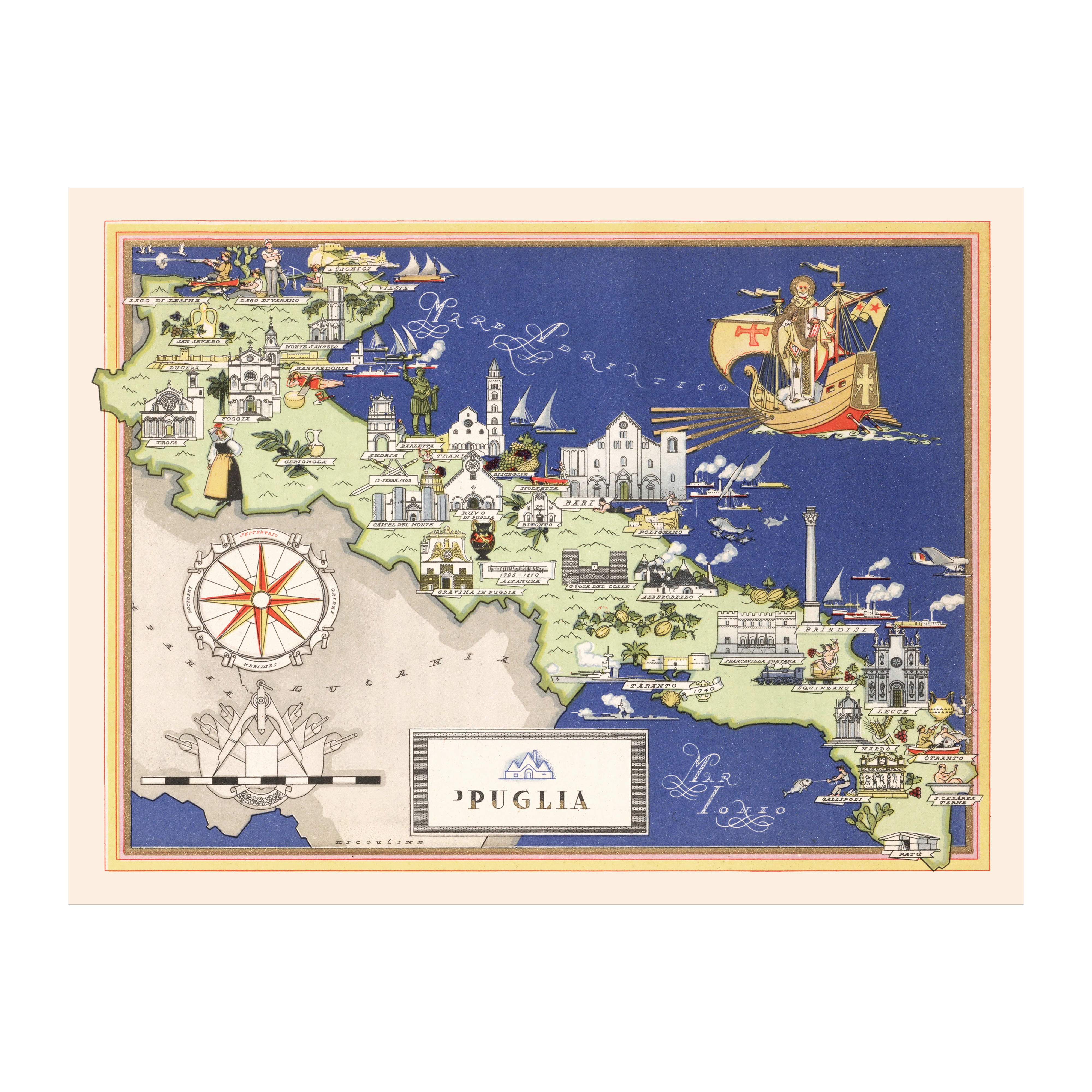 Puglia Italy Italy Art, 1938 Vintage Map of Puglia Italy Italy History ...