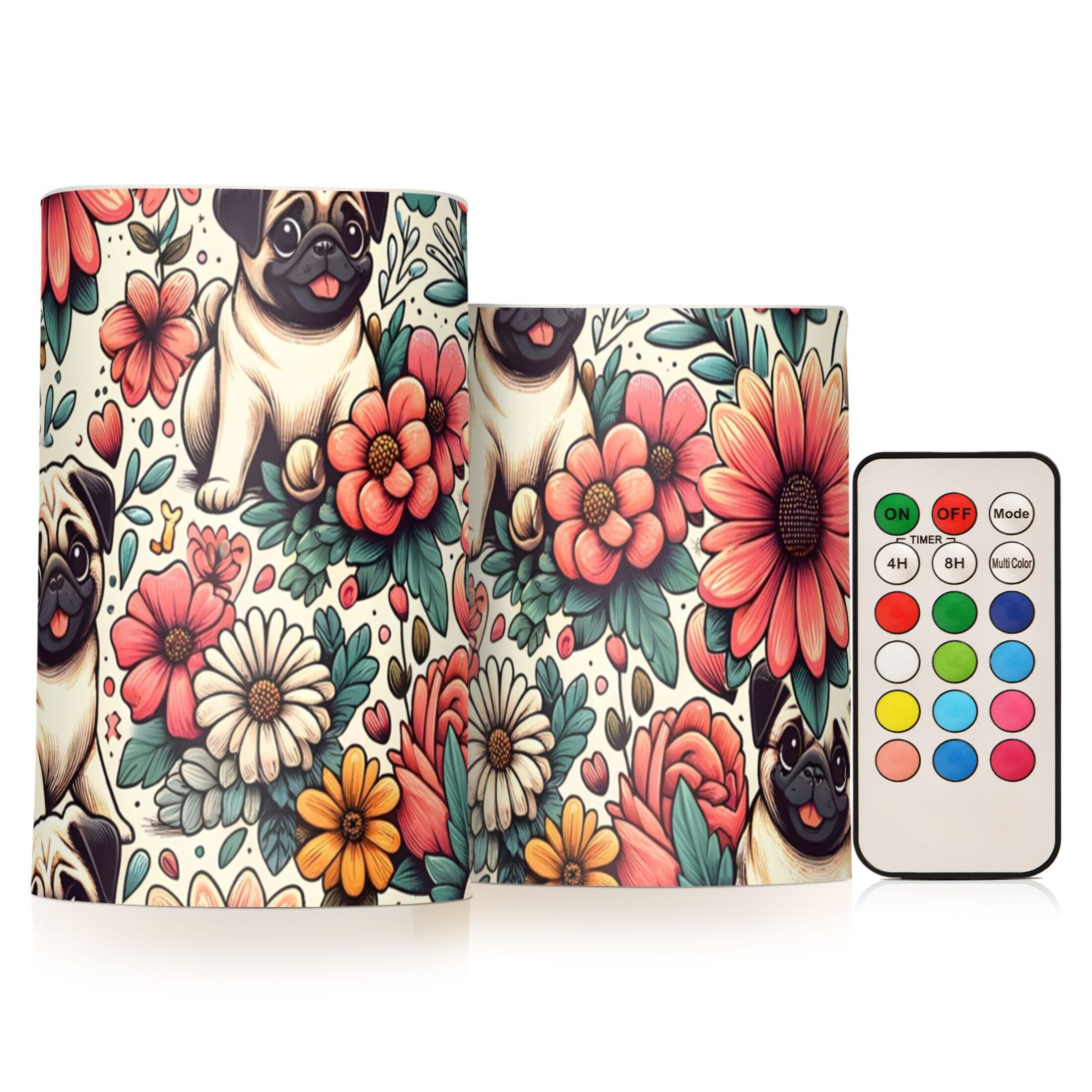 Pugs Dog and Flowers Flickering Flameless LED Candles set of 2 Battery ...