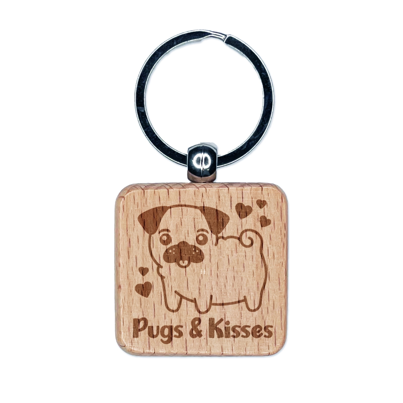 Pugs and Kisses Hugs Adorable Dog Hearts Square Keychain Charm Tag ...