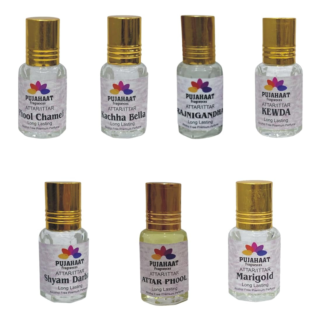Pujahaat Premium AlcoholFree Attar Gift Pack Of 7 Floral Attar Combo ...