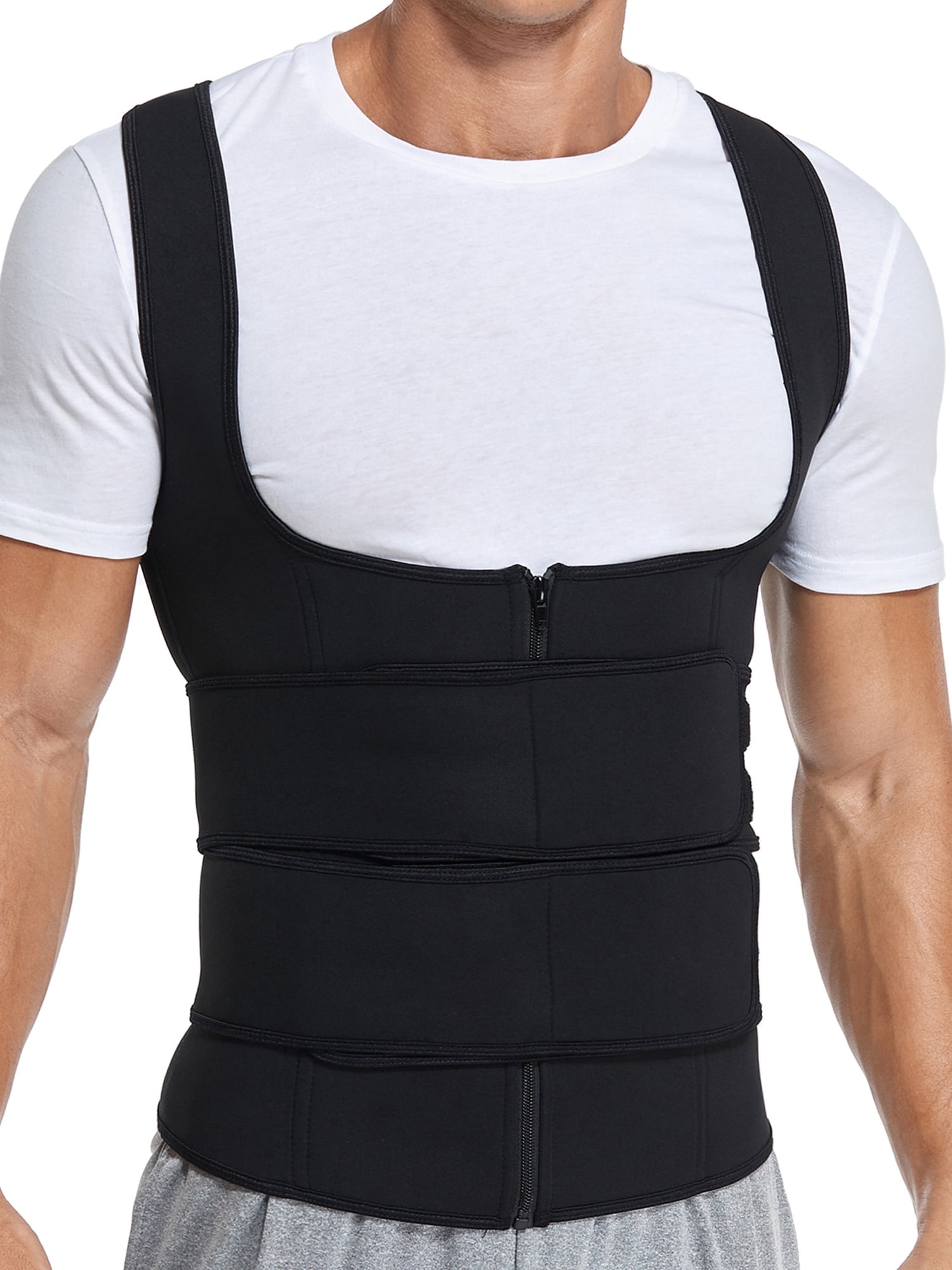 Pukitry Men's Workout Waist Trainer Vest Zipper Body Shaper with ...