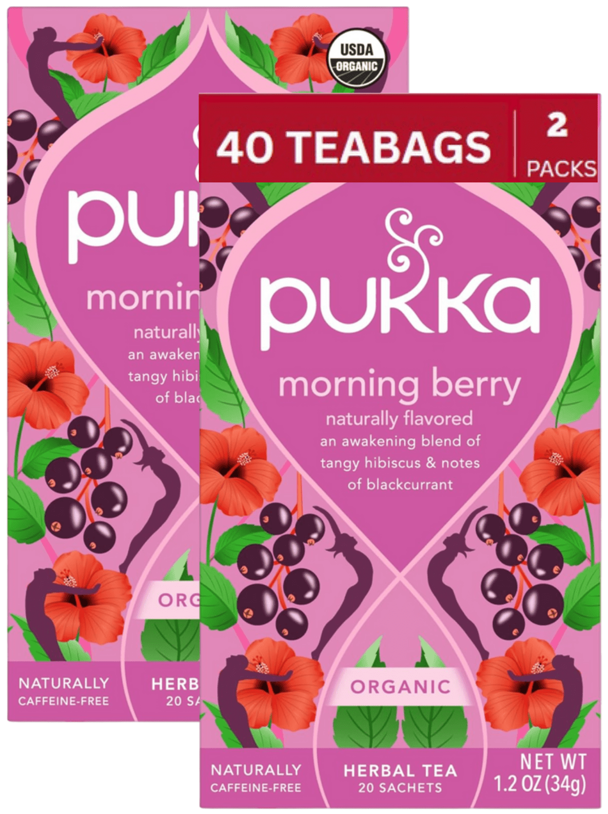 Pukka Herbal Organic Morning Berry, 20 Tea Bags Each Total 40 Tea Bags ...