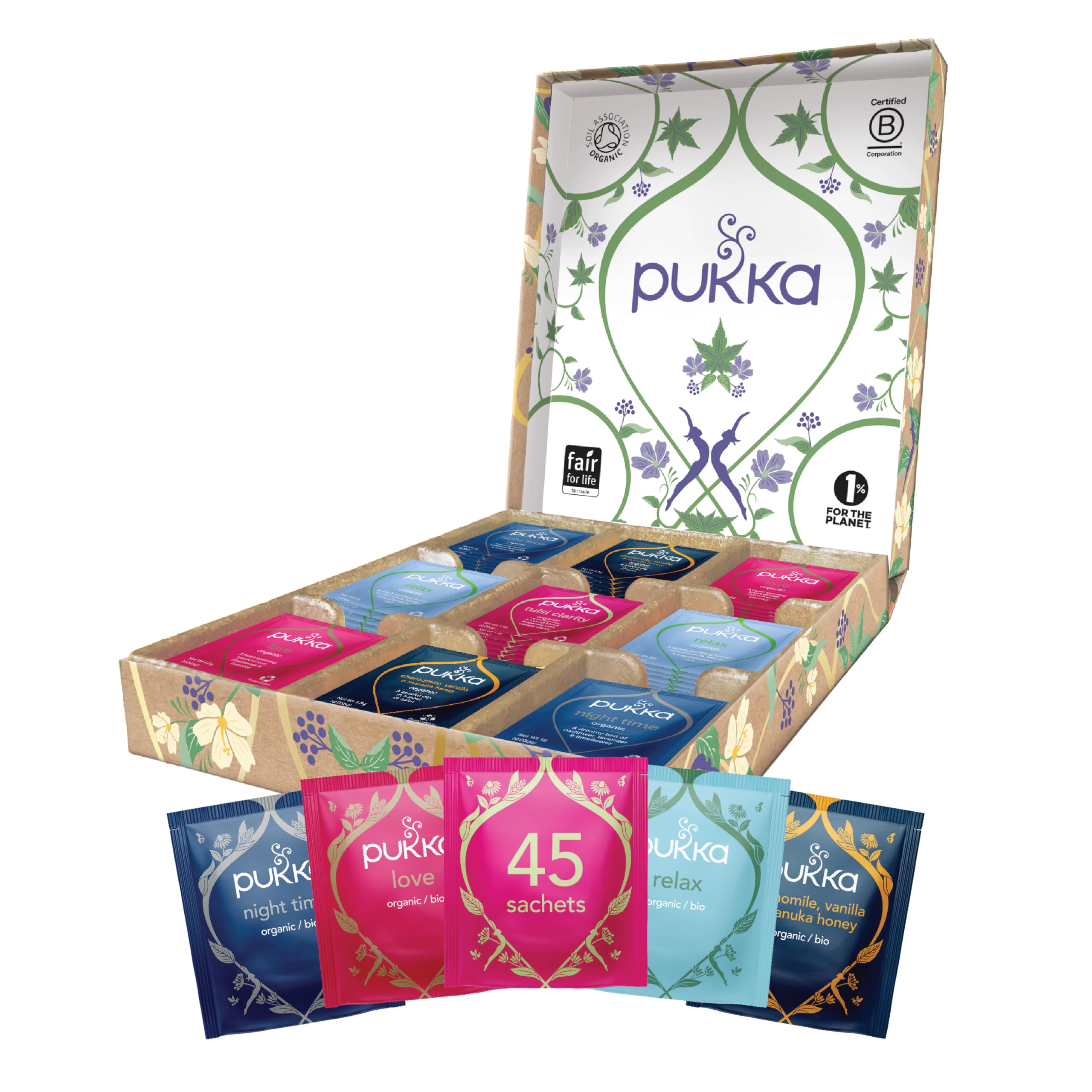 Pukka Organic Tea Bags, Relax Selection Box Herbal Tea, 45 Tea Bags ...