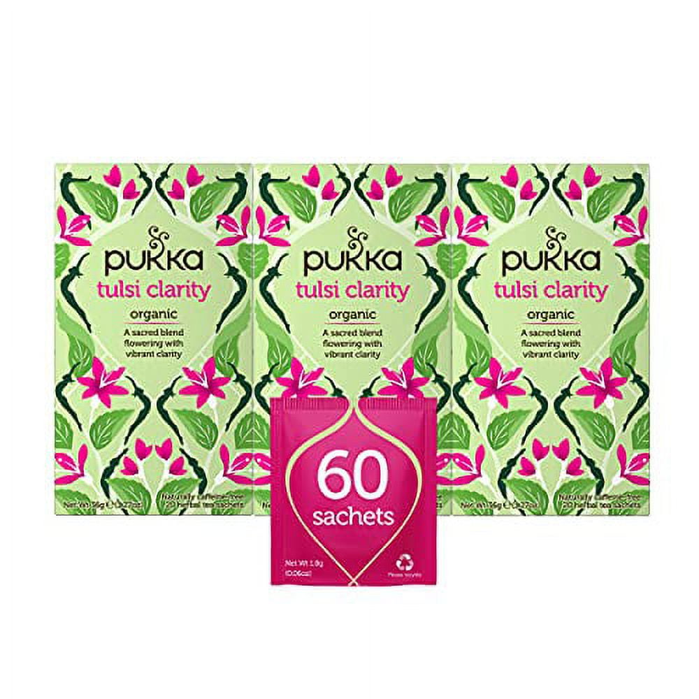Pukka Organic Tea Bags, Tulsi Clarity, Herbal Holy Basil Tea (3 Pack, 60 Tea Bags) - Walmart.com